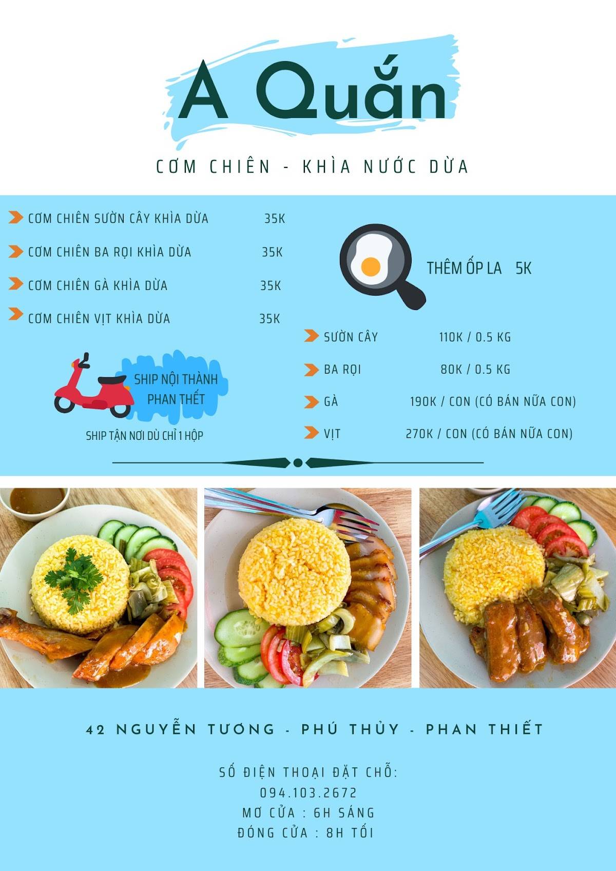 Menu at A Quắn - Cơm Sườn Khìa restaurant, Phan Thiet