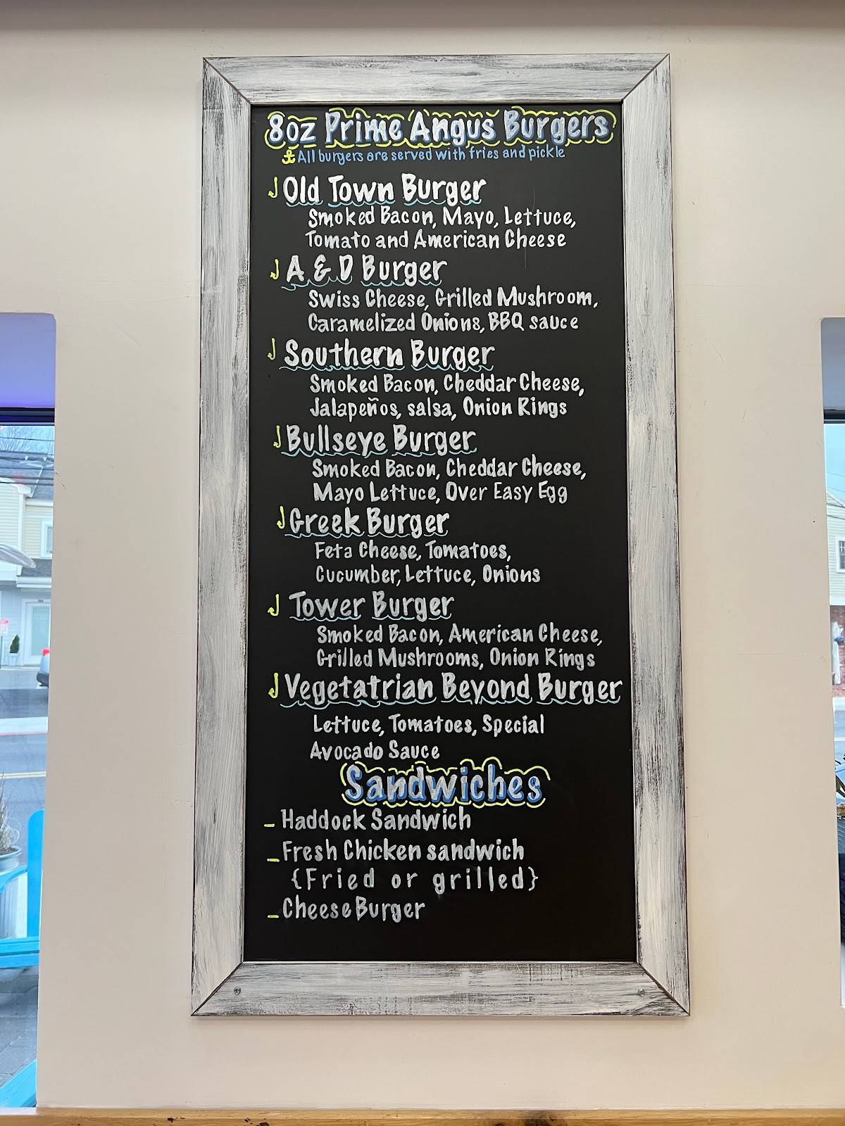 Menu at A&D Clam Box restaurant, Marblehead
