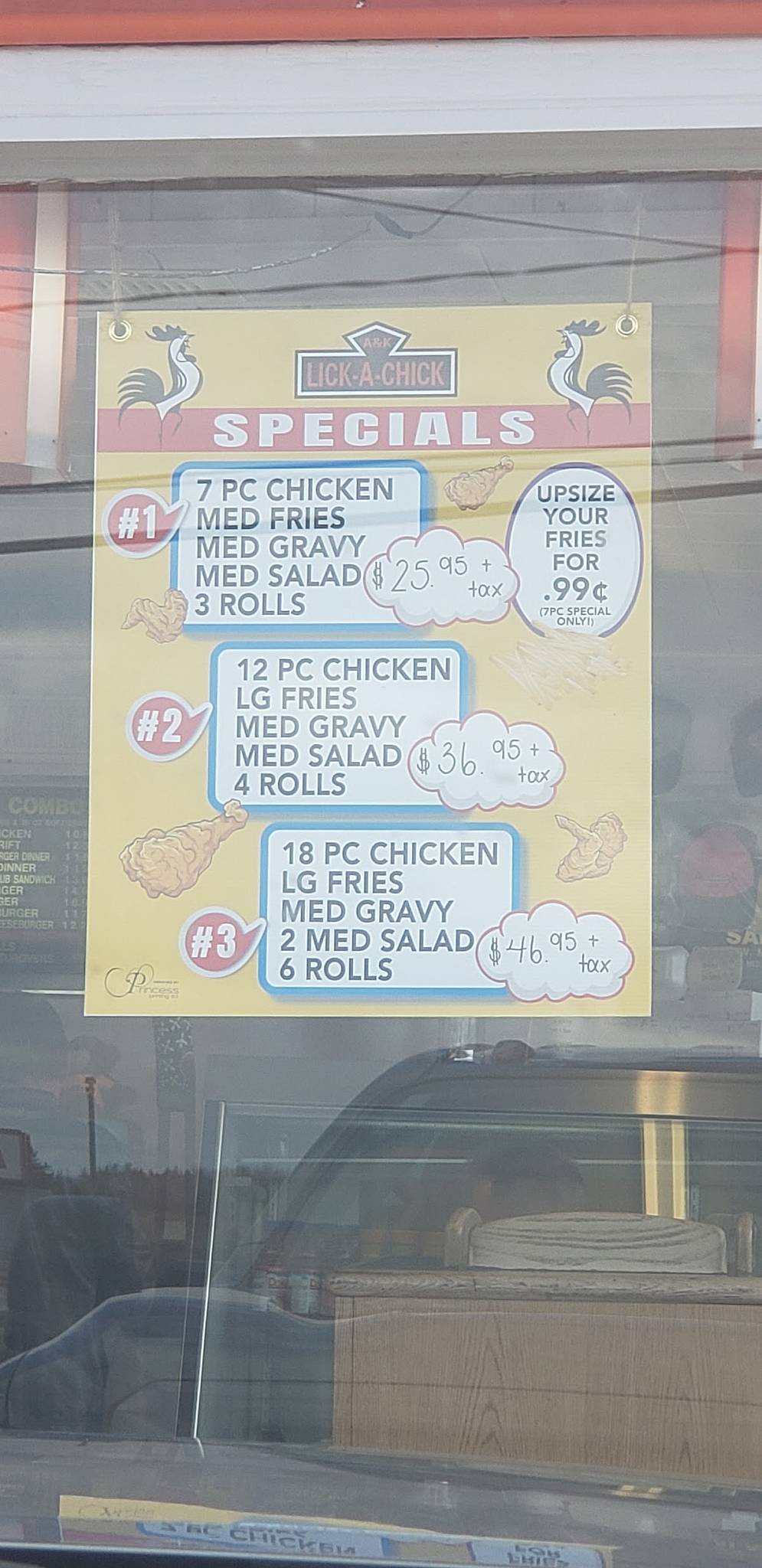 Menu at A & K Lick-A-Chick fast food, Florence