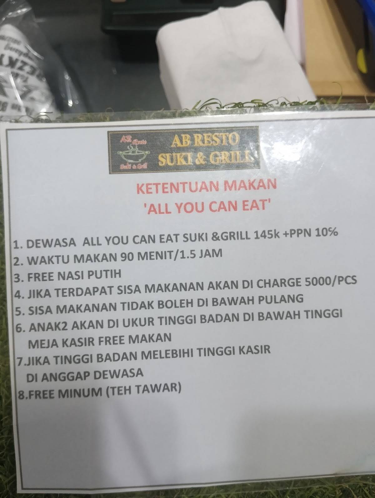Menu at AB Suki restaurant, West Jakarta, Ruko taman Palem Lestari