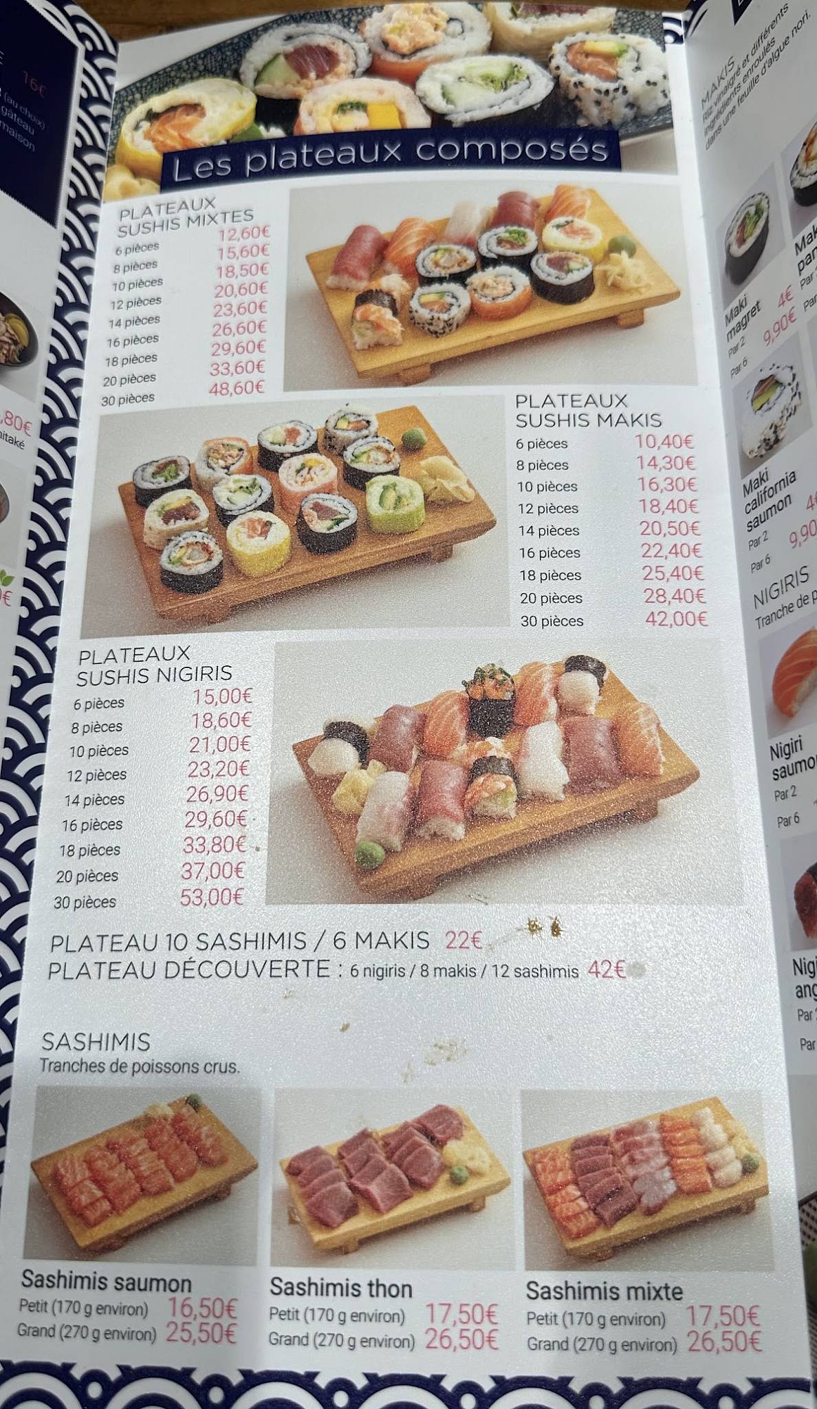 Menu au ABALONE Sushi fast food, Quimper, Halles Saint -François