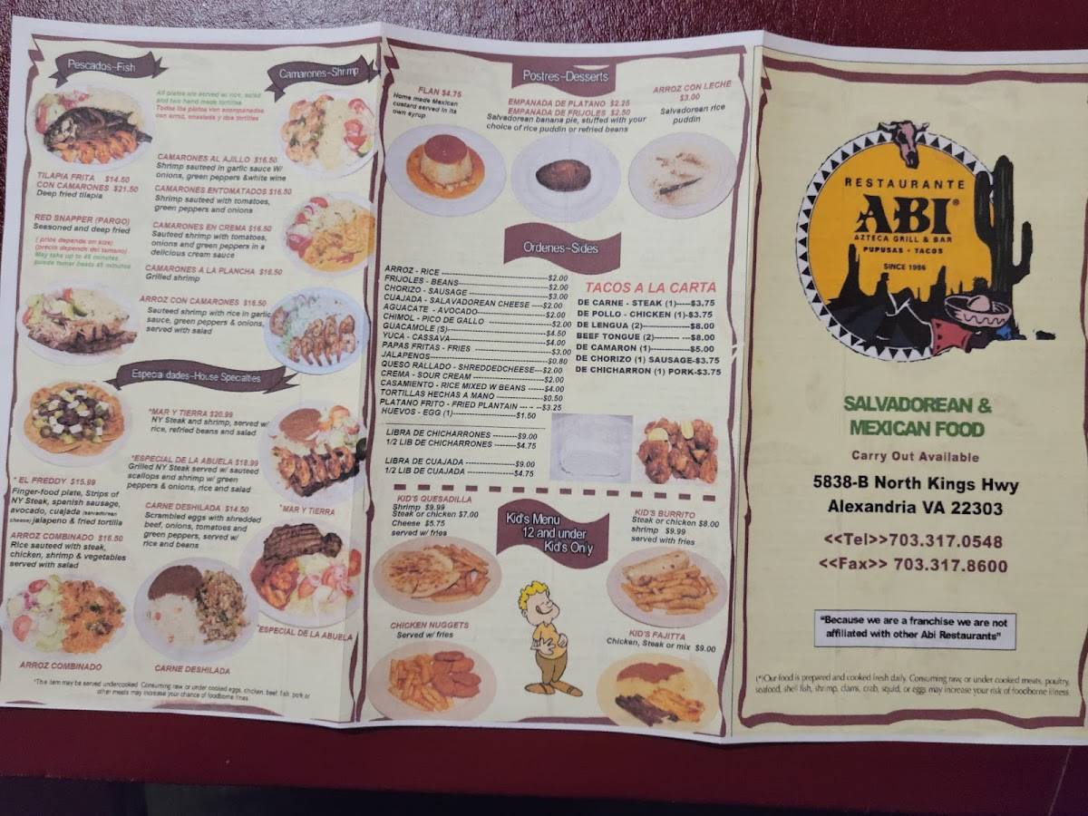 Menu at ABI RESTAURANT AND CARRY OUT, Alexandria, -B N Kings Hwy