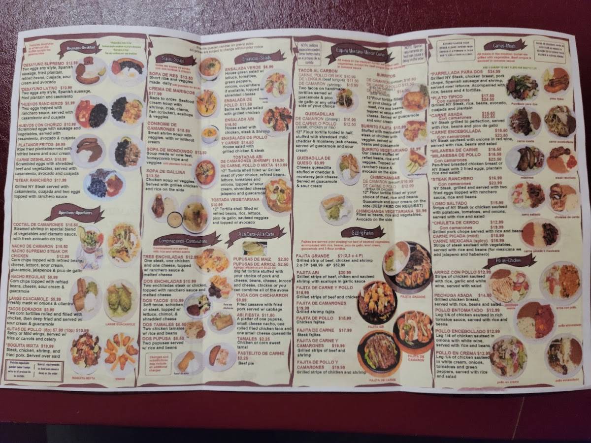 Menu at ABI RESTAURANT AND CARRY OUT, Alexandria, -B N Kings Hwy