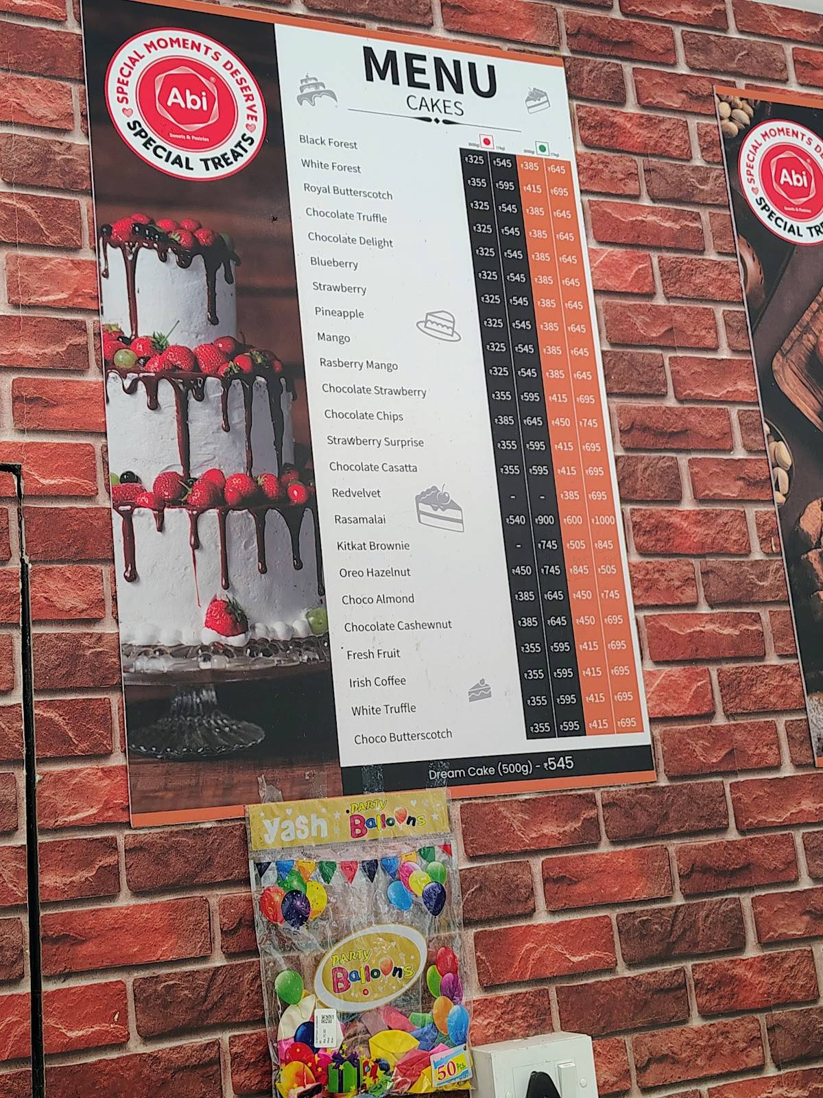 Menu at ABI Sweets & Pastries, Chennai, Jeyachandren Textiles Backside