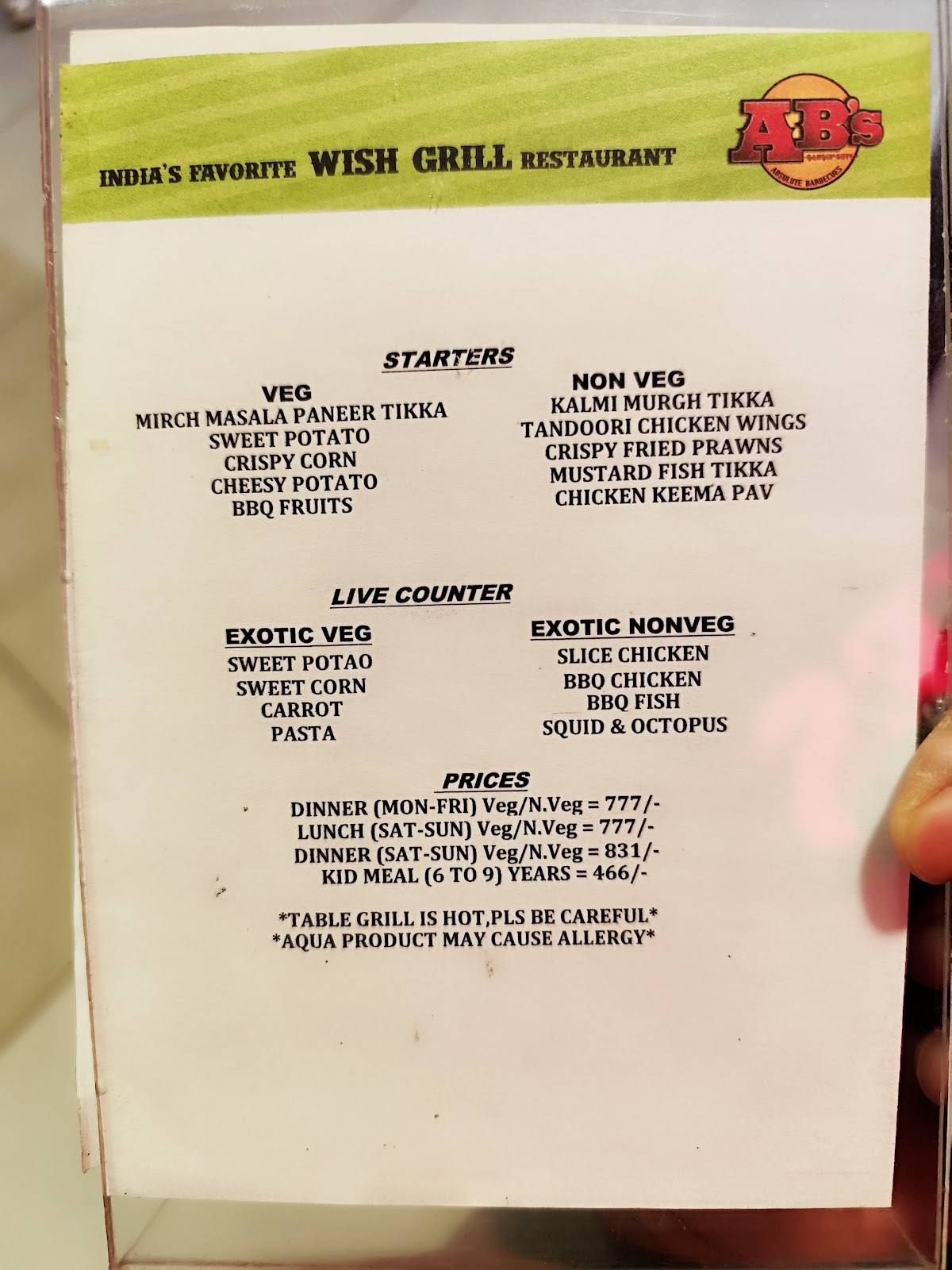 Menu at AB's - Absolute Barbecues Avani Mall, Kolkata, Howrah
