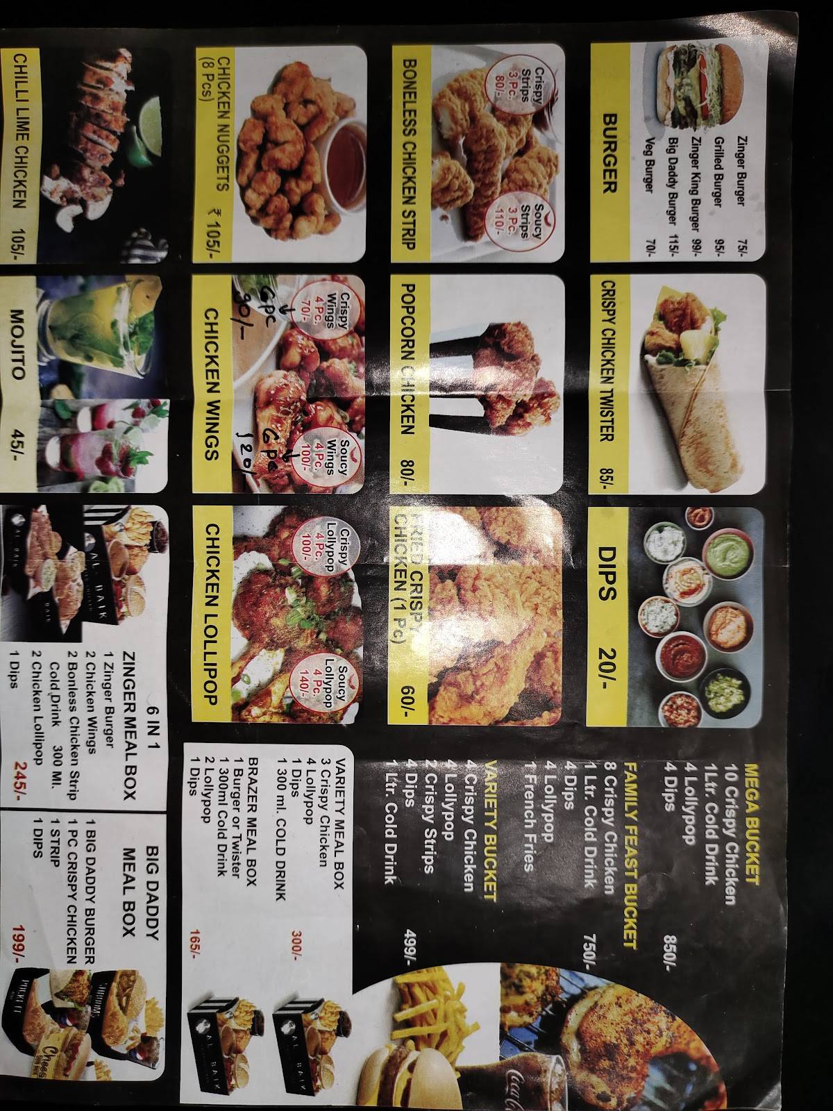 Menu at AL- BAIK FRIED CHICKEN, Deoria