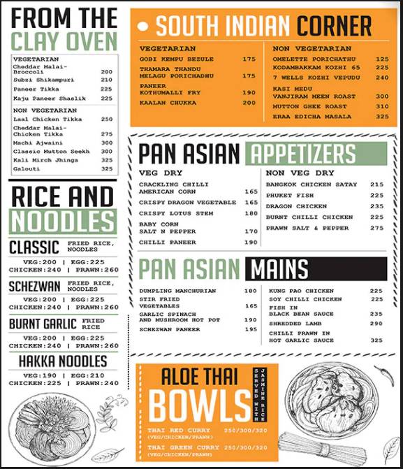 Menu at ALOE- A Little of Everything, Chennai