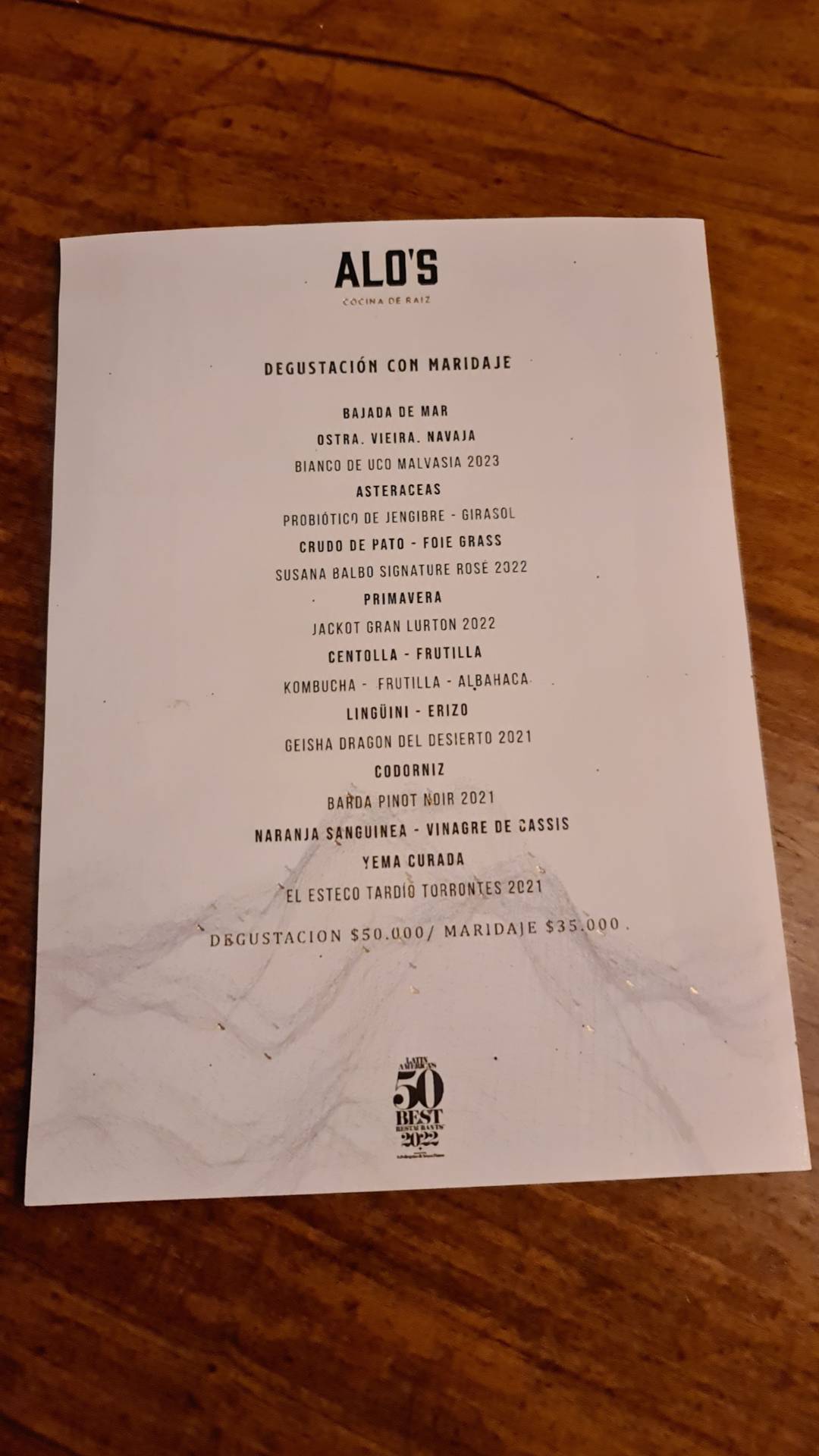 Menu at ALO'S BISTRO restaurant, San Isidro, Blanco Encalada 2120