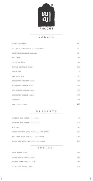 Menu at AMA Cafe, New Delhi, House no. 6