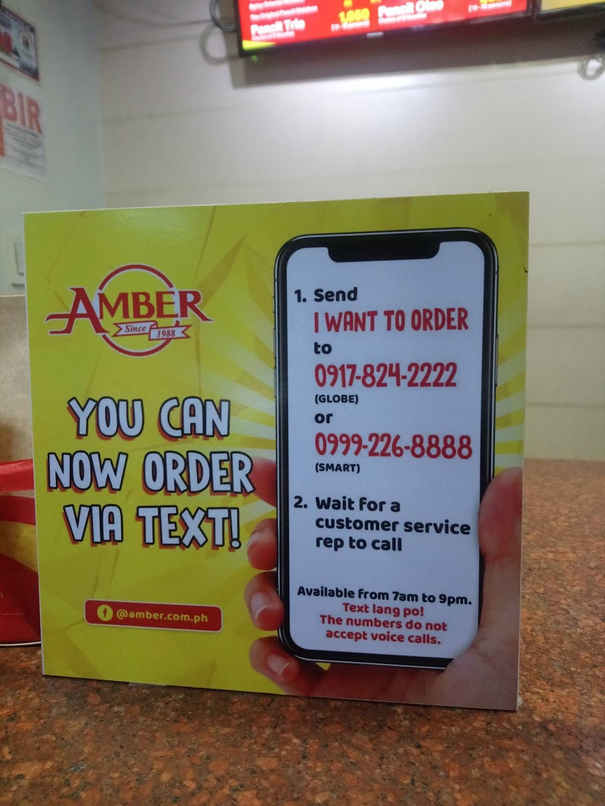 Menu at AMBER restaurant, Manila, 1151 Del Pilar St