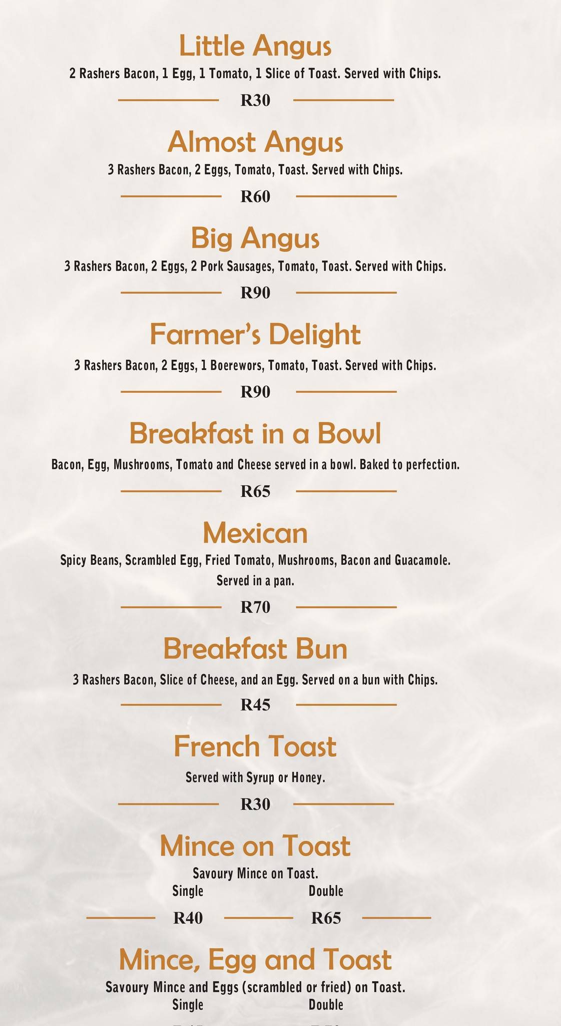 Menu at ANGUS GRILL restaurant, Boksburg