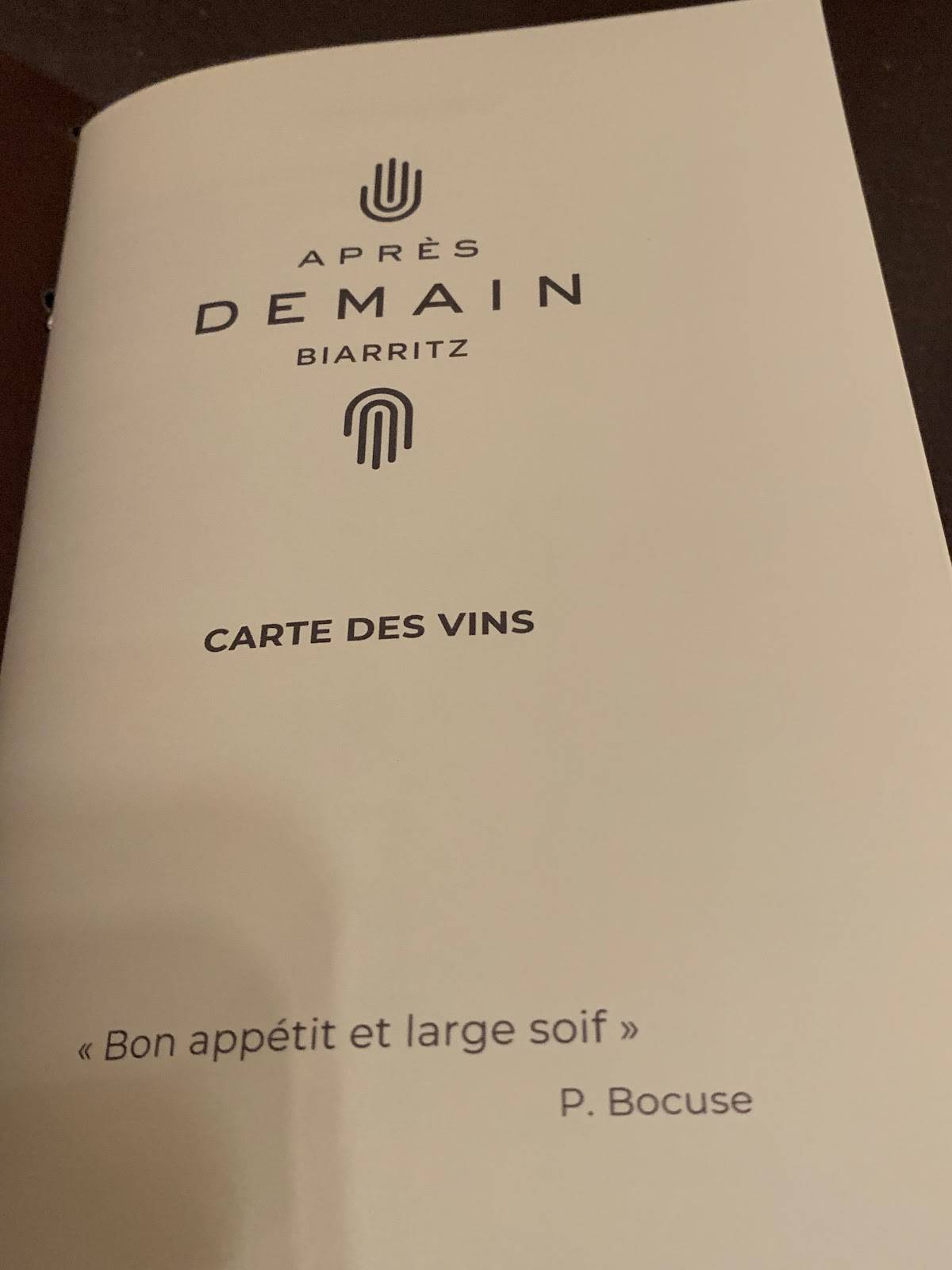 Menu au APRÈS-DEMAIN restaurant, Biarritz