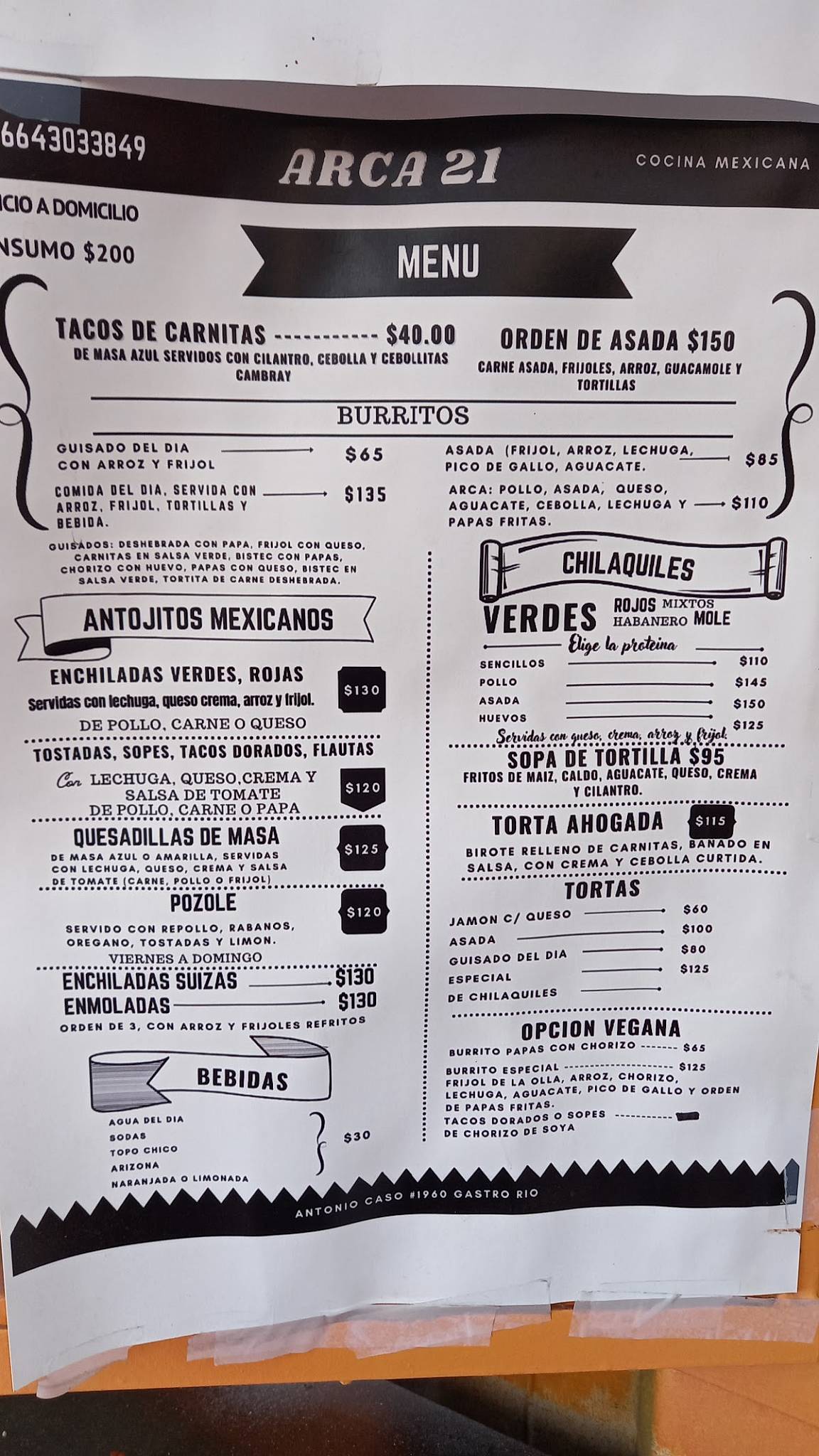 Menu at ARCA 21 COCINA MEXICANA restaurant, Tijuana