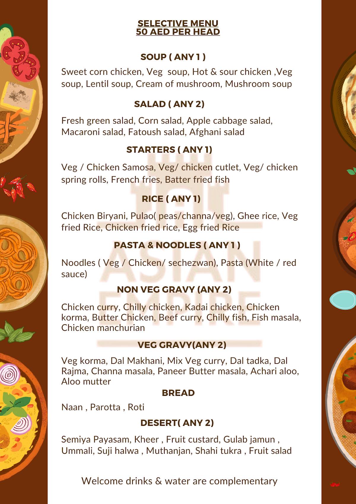 Menu at ASIAN EMPIRE RESTAURANT & PARTY HALLS, Sharjah