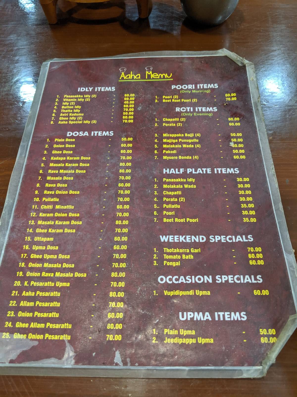 Menu at Aaha Food Village, Hyderabad, 1-284