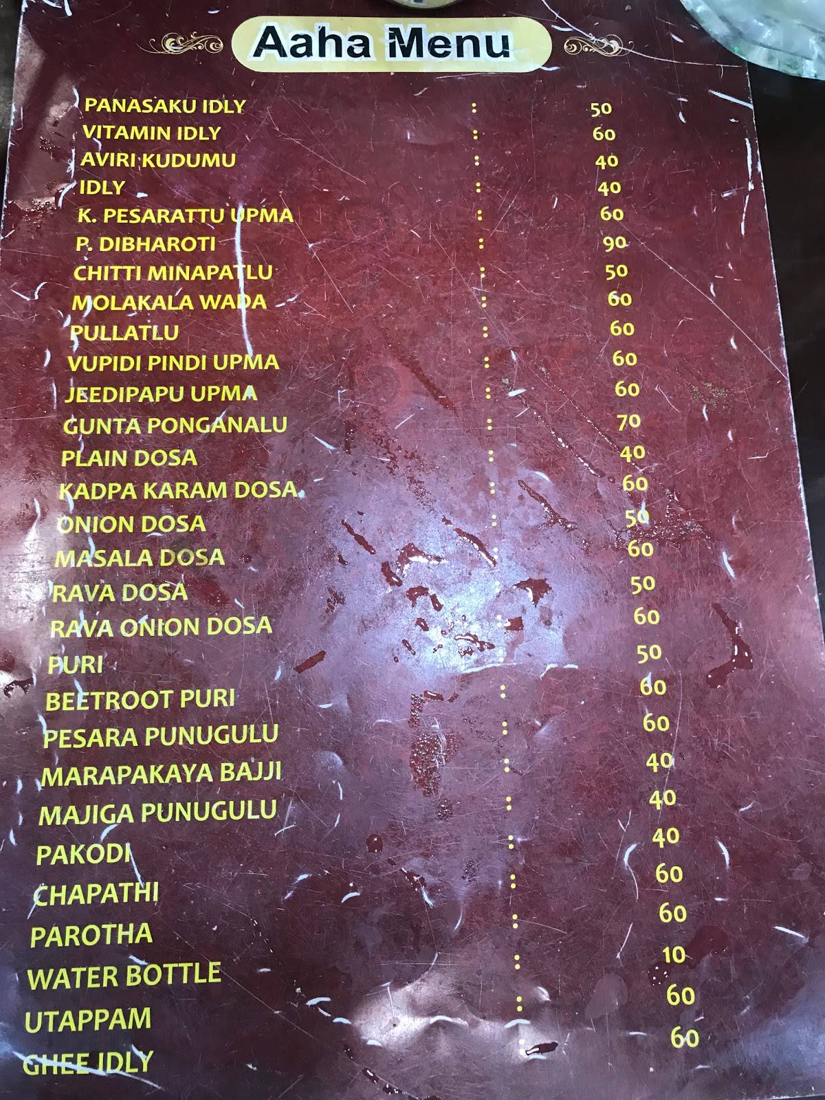 Menu at Aaha Food Village, Hyderabad, 1-284