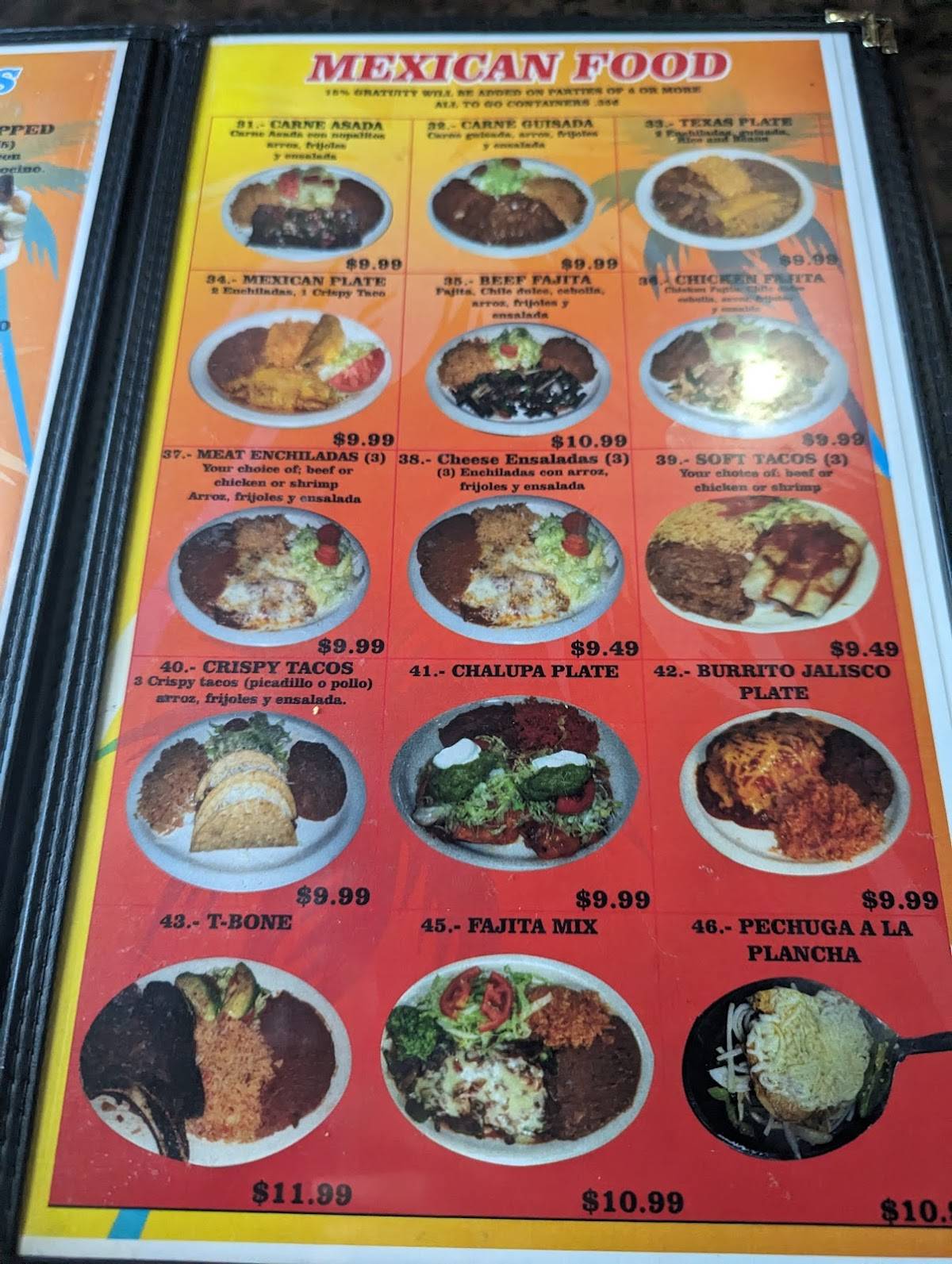 Menu at Acapulco Restaurant, Gonzales