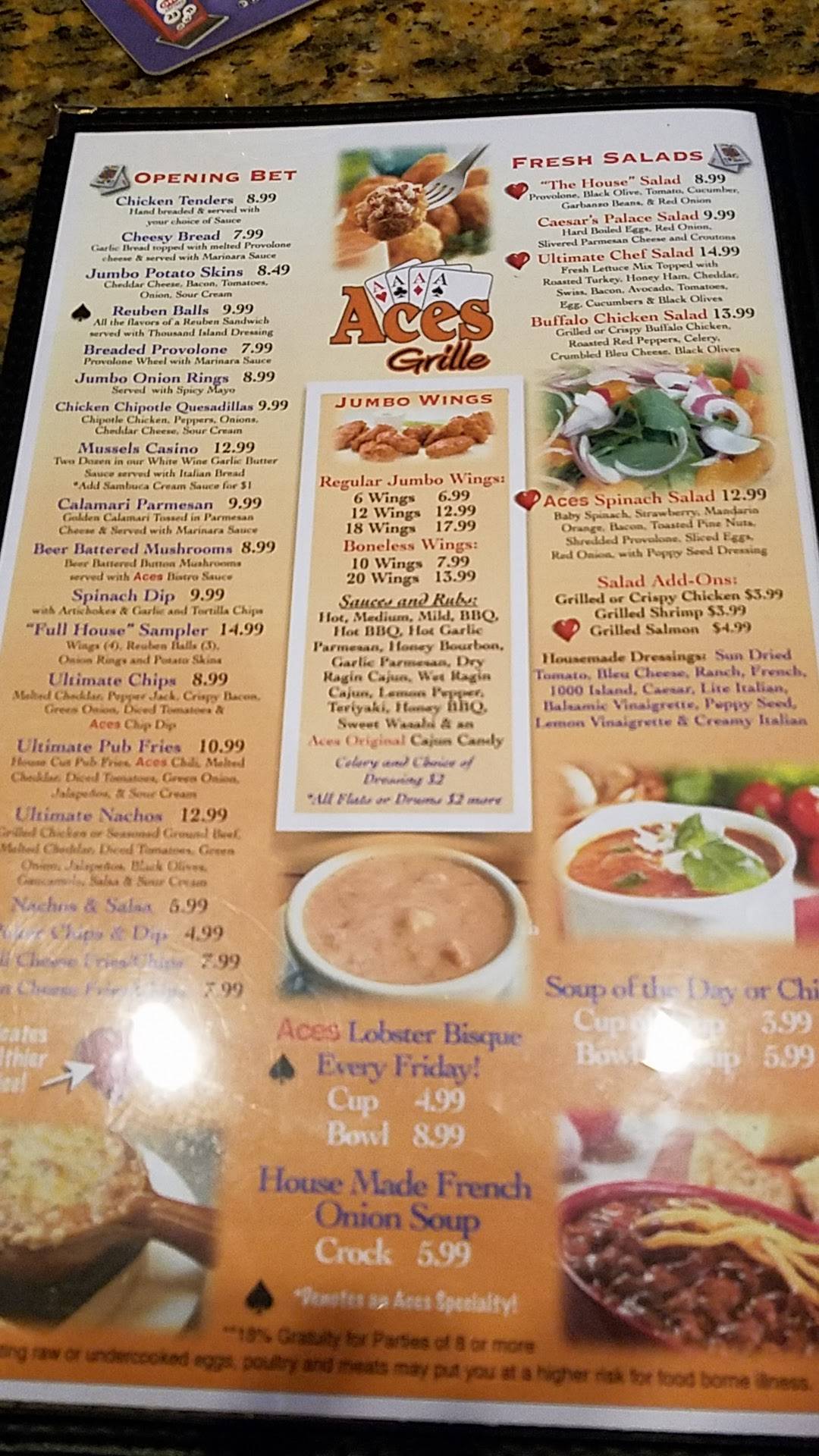 Menu at Aces Grille pub & bar, North Ridgeville, Lorain Rd
