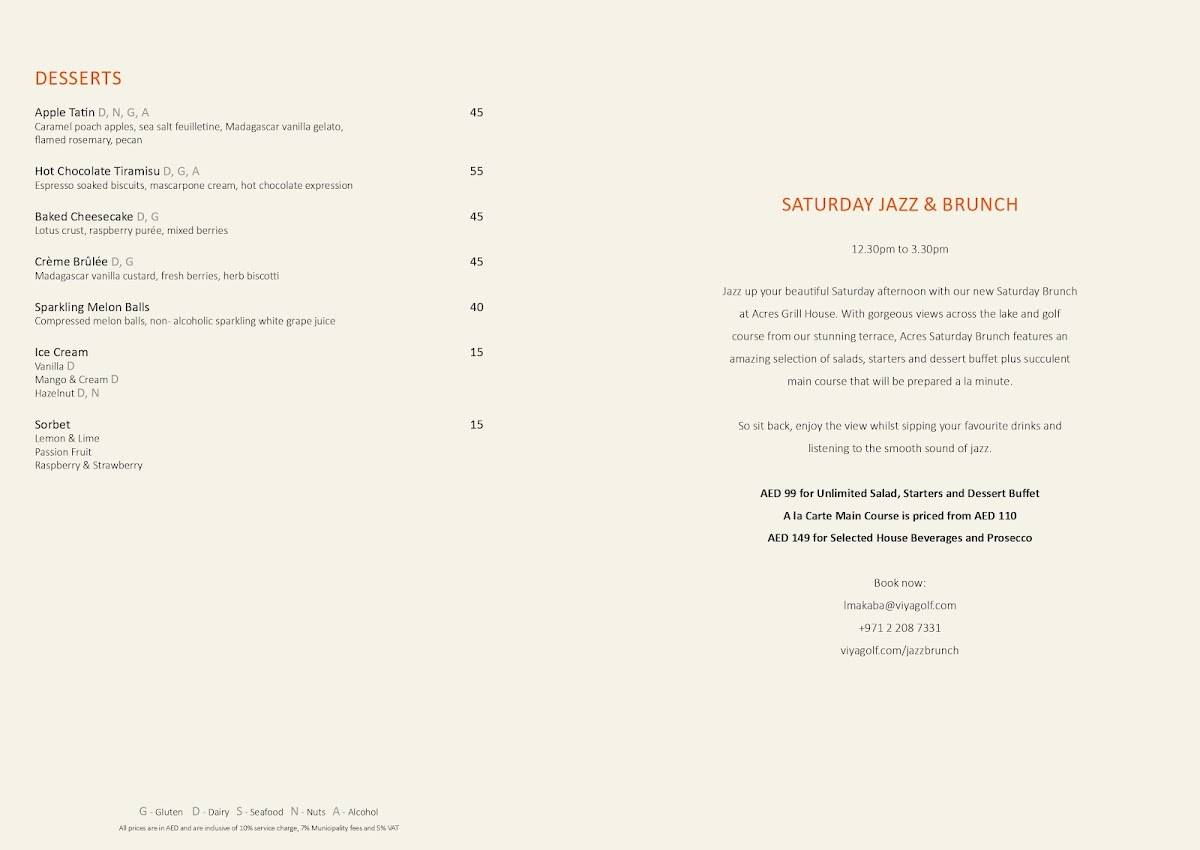 Menu at Acres Grill House restaurant, Abu Dhabi
