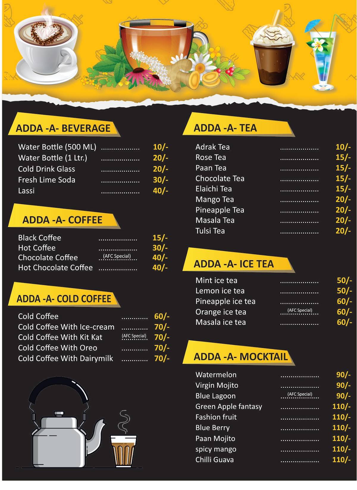 Menu at Adda foods and cafe - Best Cafe In Guna, Guna