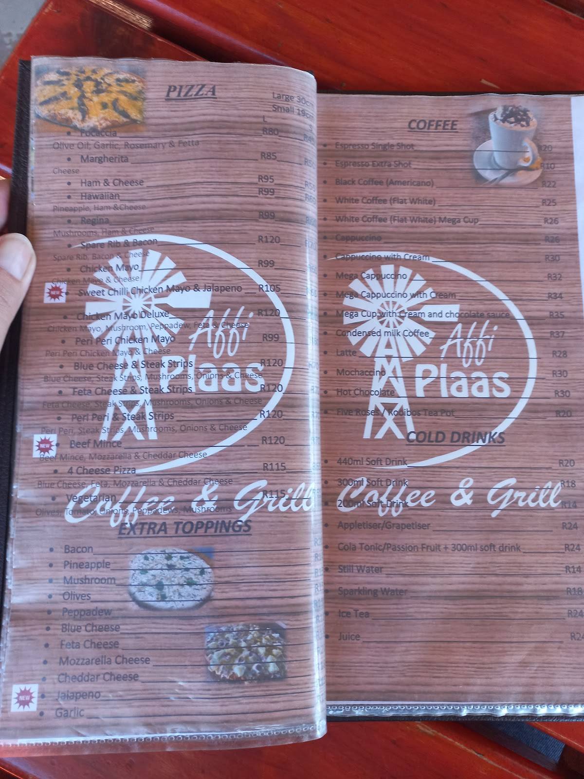 Menu at Affi Plaas Coffee Shop & Grill pub & bar, Trompsburg