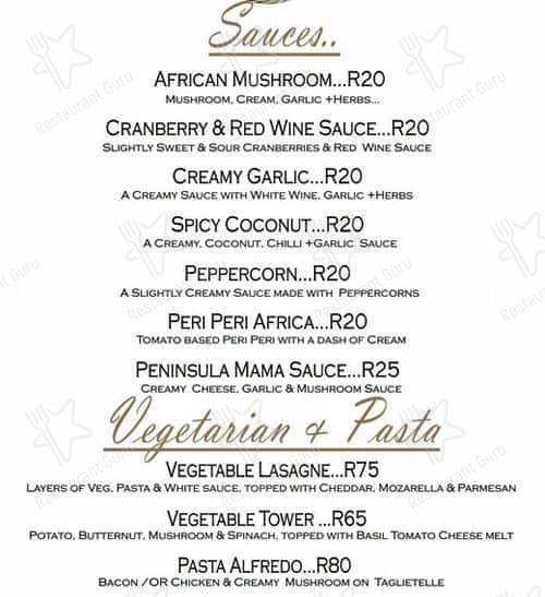 Menu at African Peninsula Guest House & Restaurant, Durban
