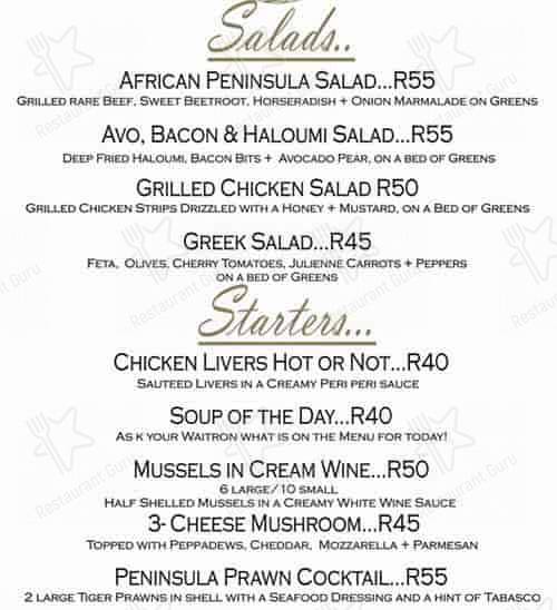 Menu at African Peninsula Guest House & Restaurant, Durban