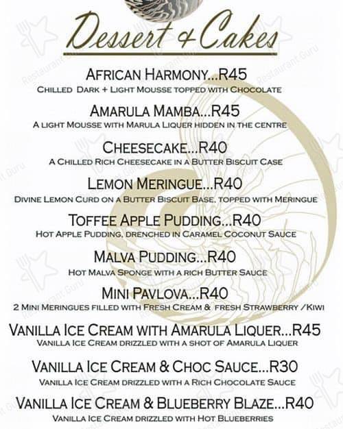 Menu at African Peninsula Guest House & Restaurant, Durban