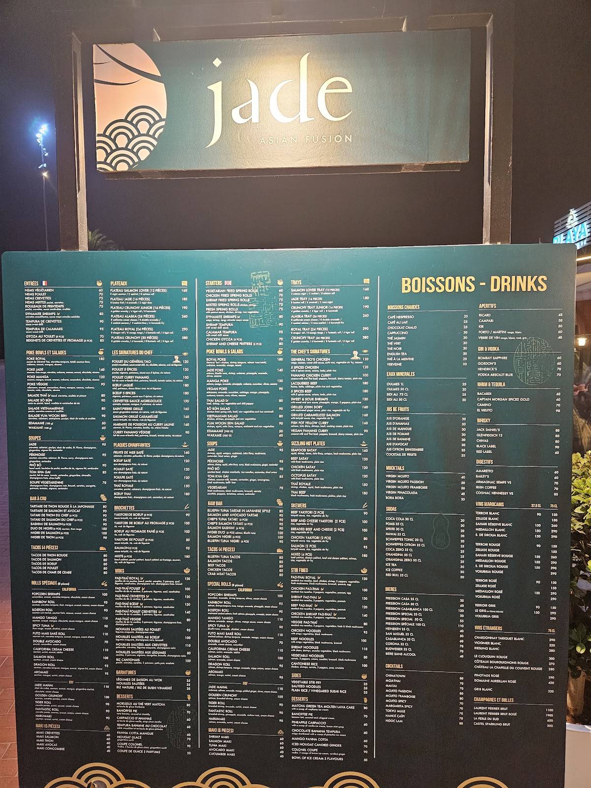 Menu au Restaurant Jade Asian Fusion, Agadir