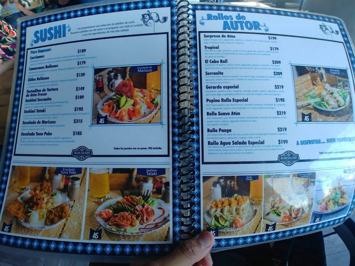 Menu at Agua Salada pub & bar, Cabo San Lucas
