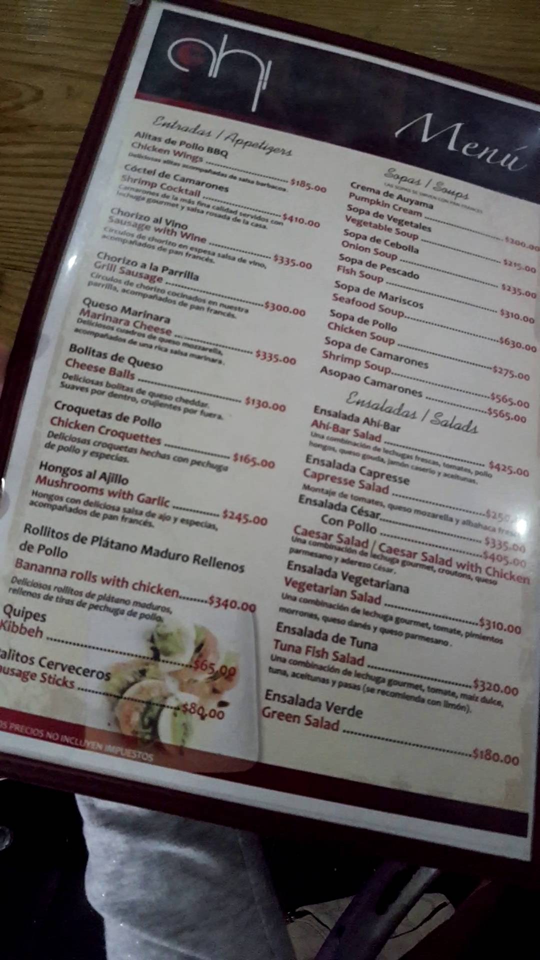 Menu at Ahí-Bar Café & Grill, Santiago De Los Caballeros