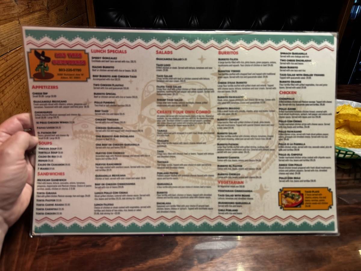 Menu at Los Tres Compadres pub & bar, Aiken