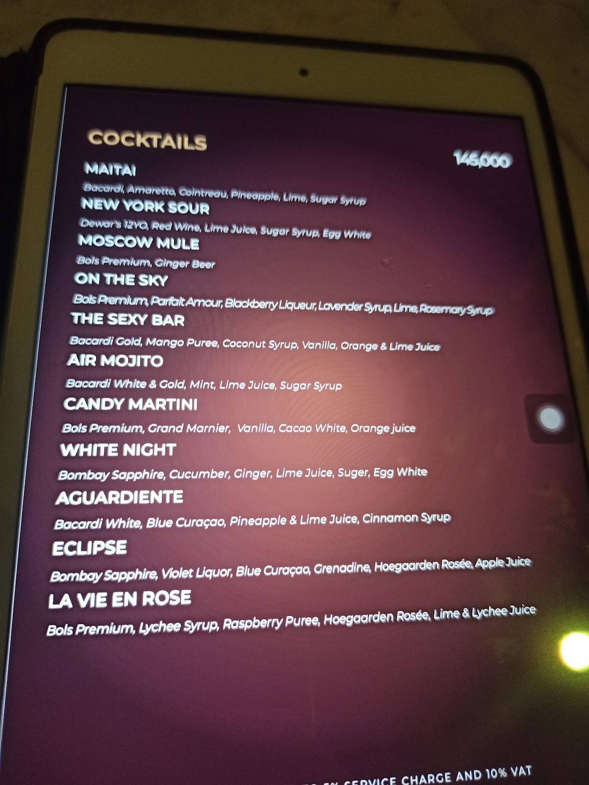 Menu at Air Saigon club, Ho Chi Minh City, 136 Đ. Lê Thị Hồng Gấm