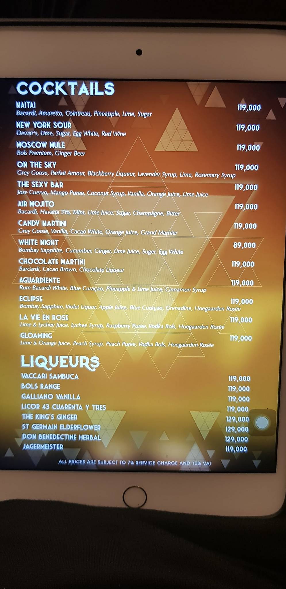 Menu at Air Saigon club, Ho Chi Minh City, 136 Đ. Lê Thị Hồng Gấm
