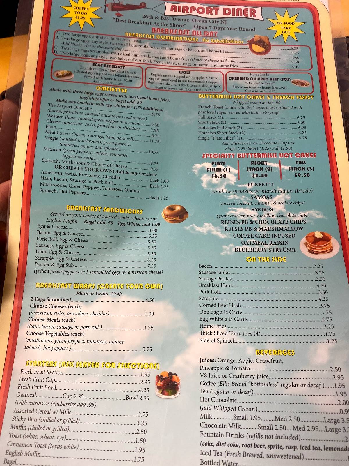 Menu at Airport Diner restaurant, Ocean City