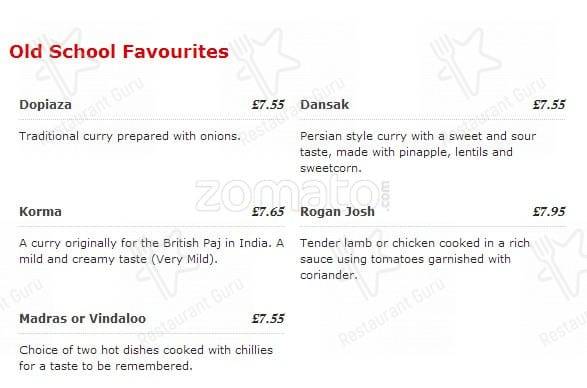Menu at Akbar's Restaurant, Manchester