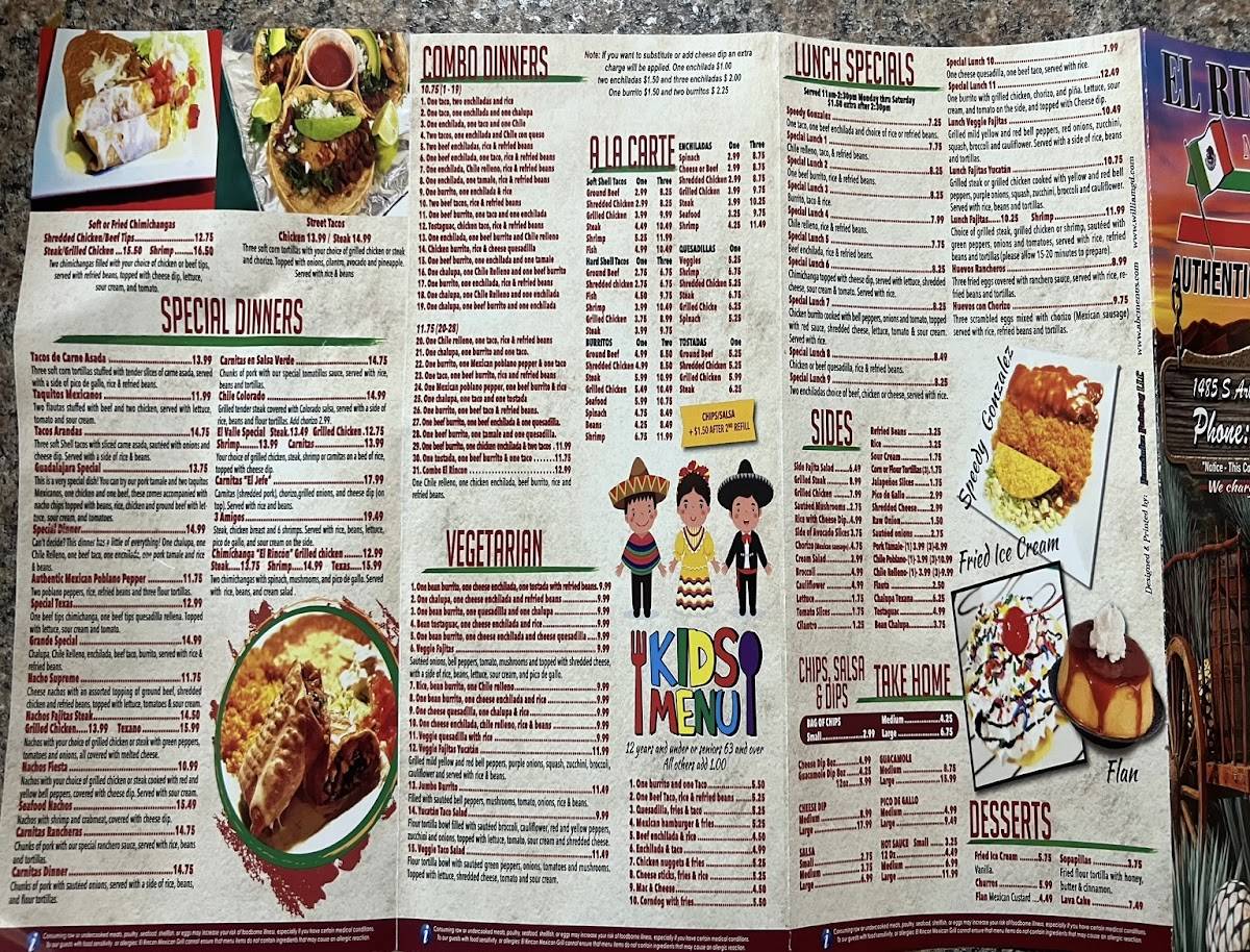 Menu at El Rincon restaurant, Akron