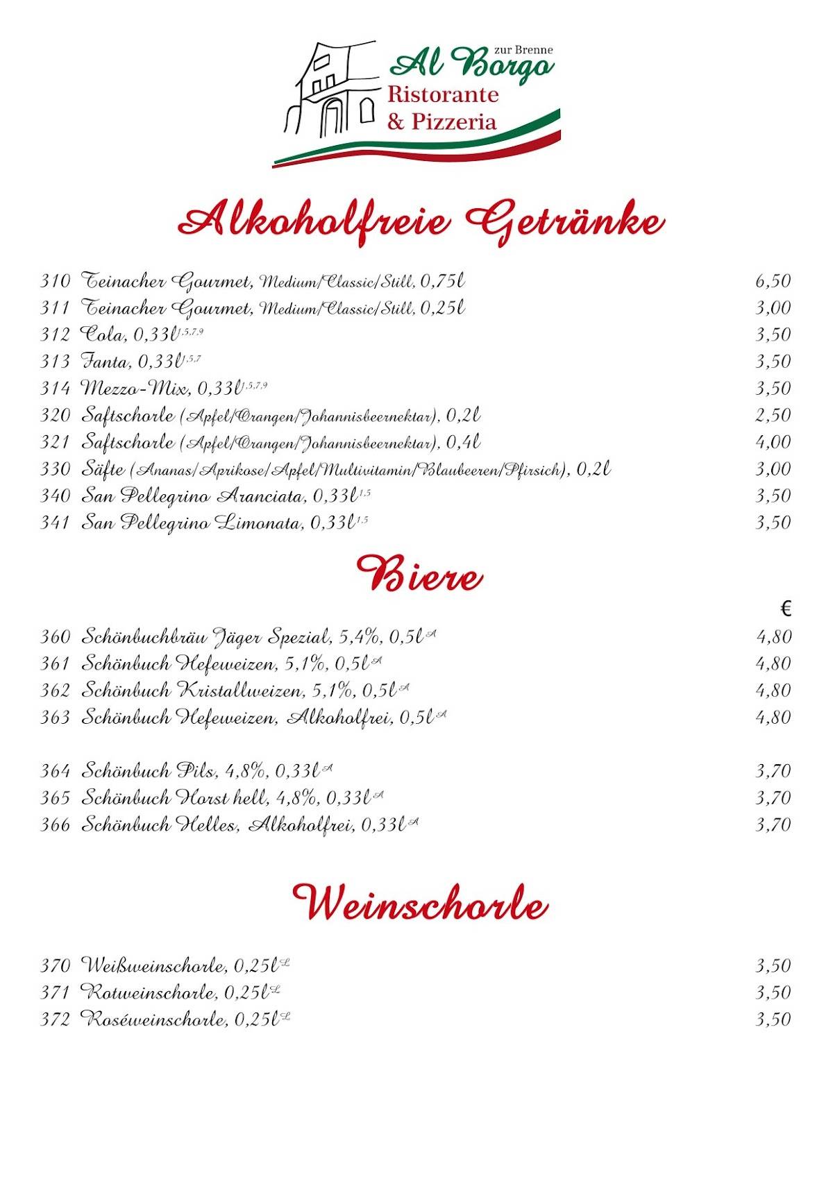 Speisekarte von Al Borgo restaurant, Kirchheim unter Teck