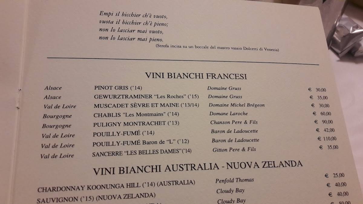 Menu da Al Porto ristorante, Milano