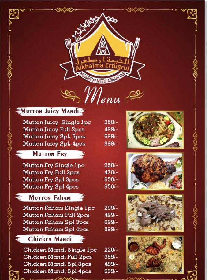Menu at Al khaima ERTUGRUL Mataam Al Mandi Arabian food hub, Hyderabad ...
