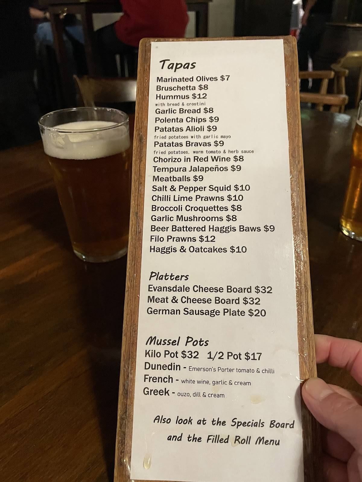 Menu at Albar, Dunedin