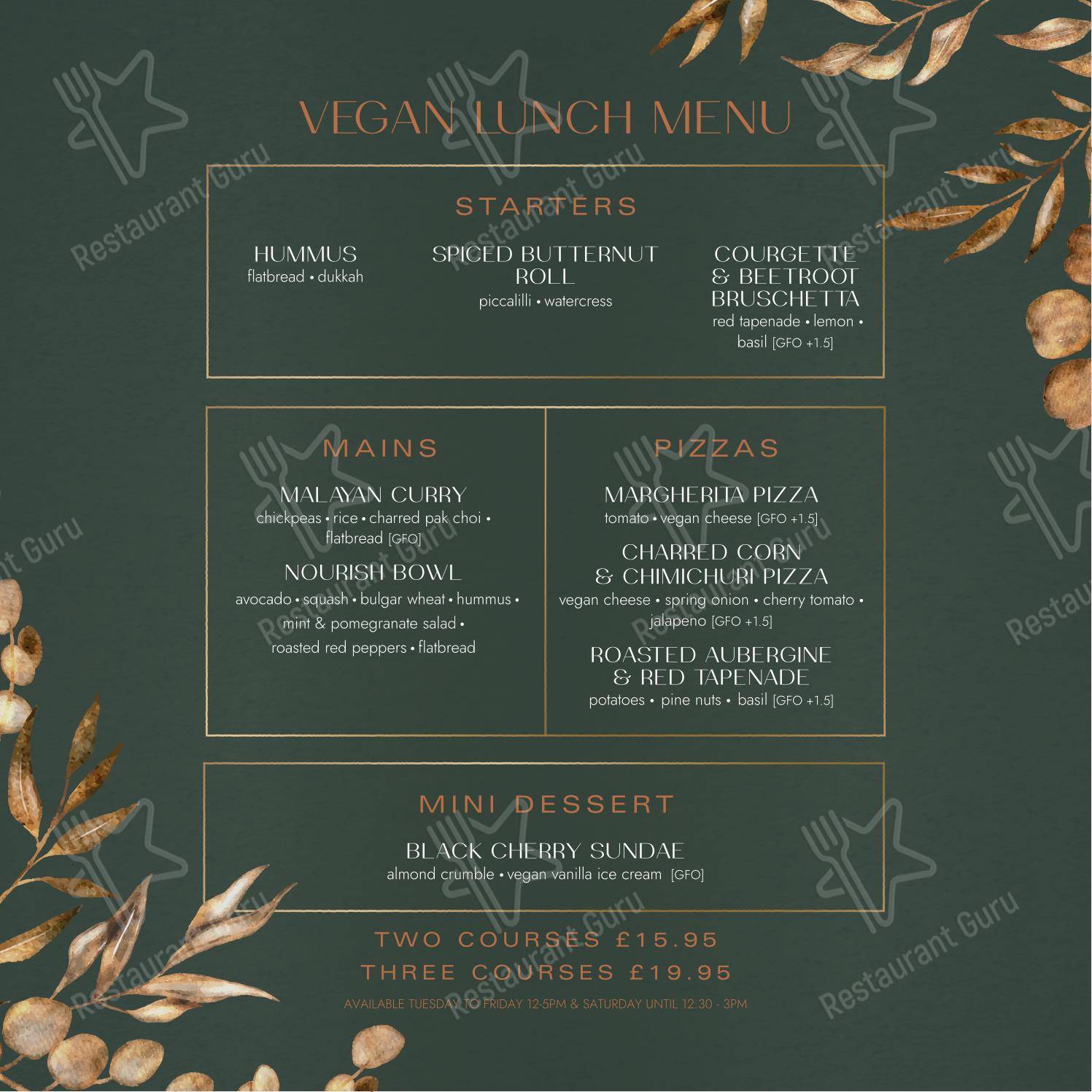 Menu at Albert's Standish restaurant, Wigan
