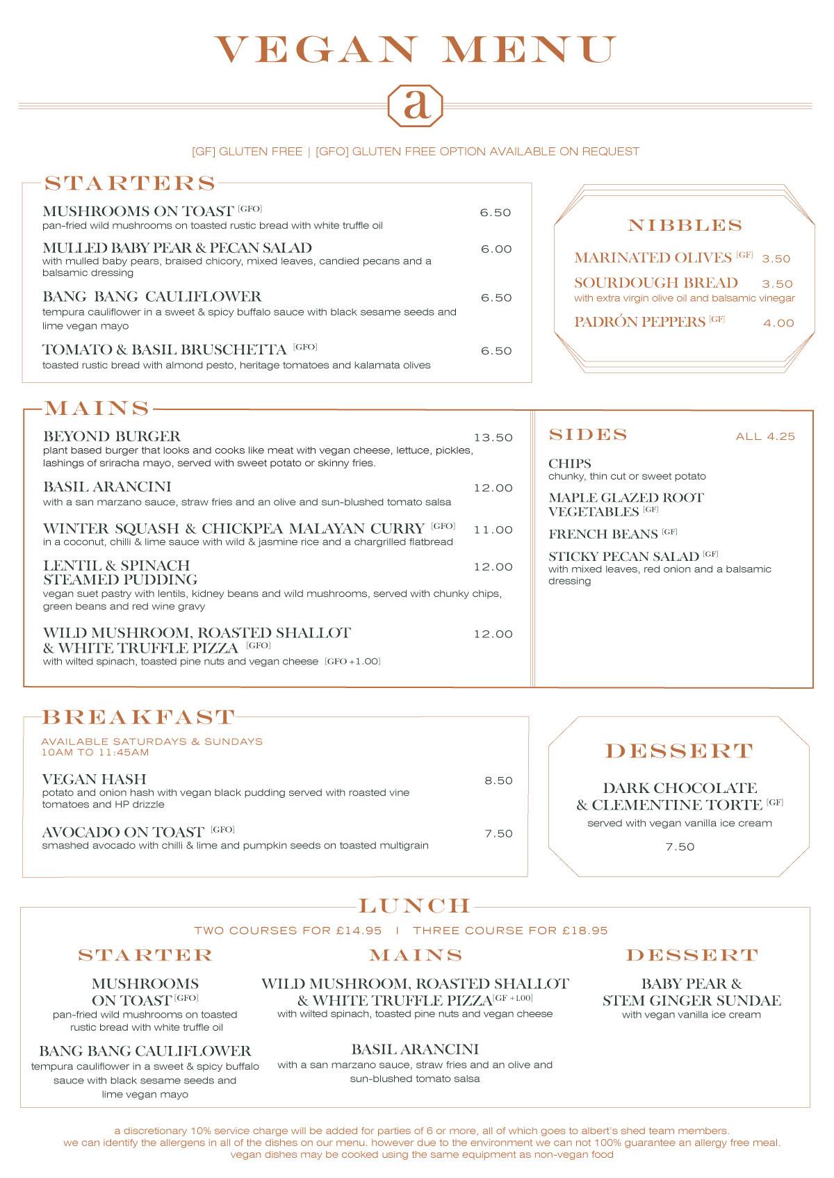 Menu at Albert's Standish restaurant, Wigan