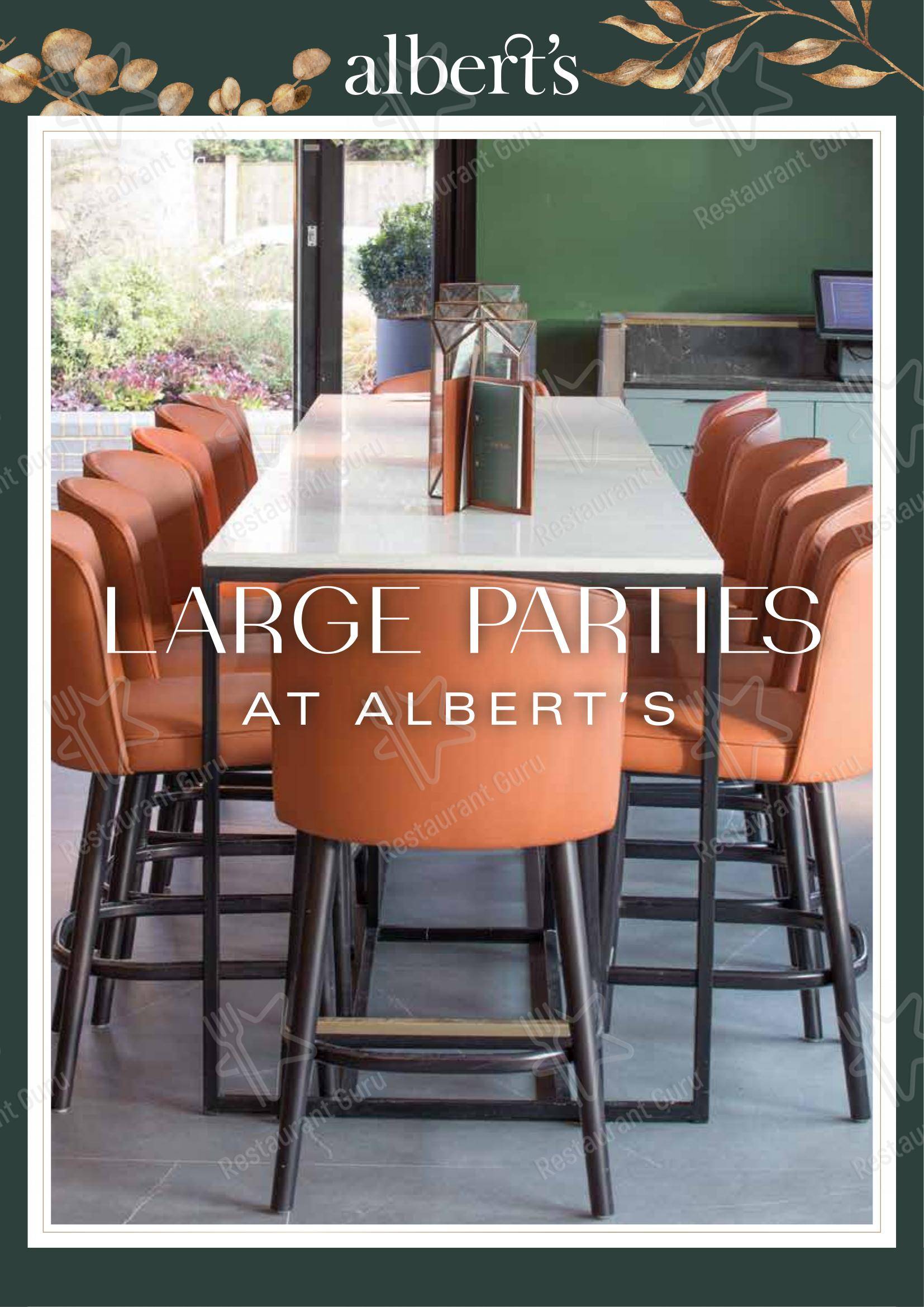 Menu at Albert's Standish restaurant, Wigan