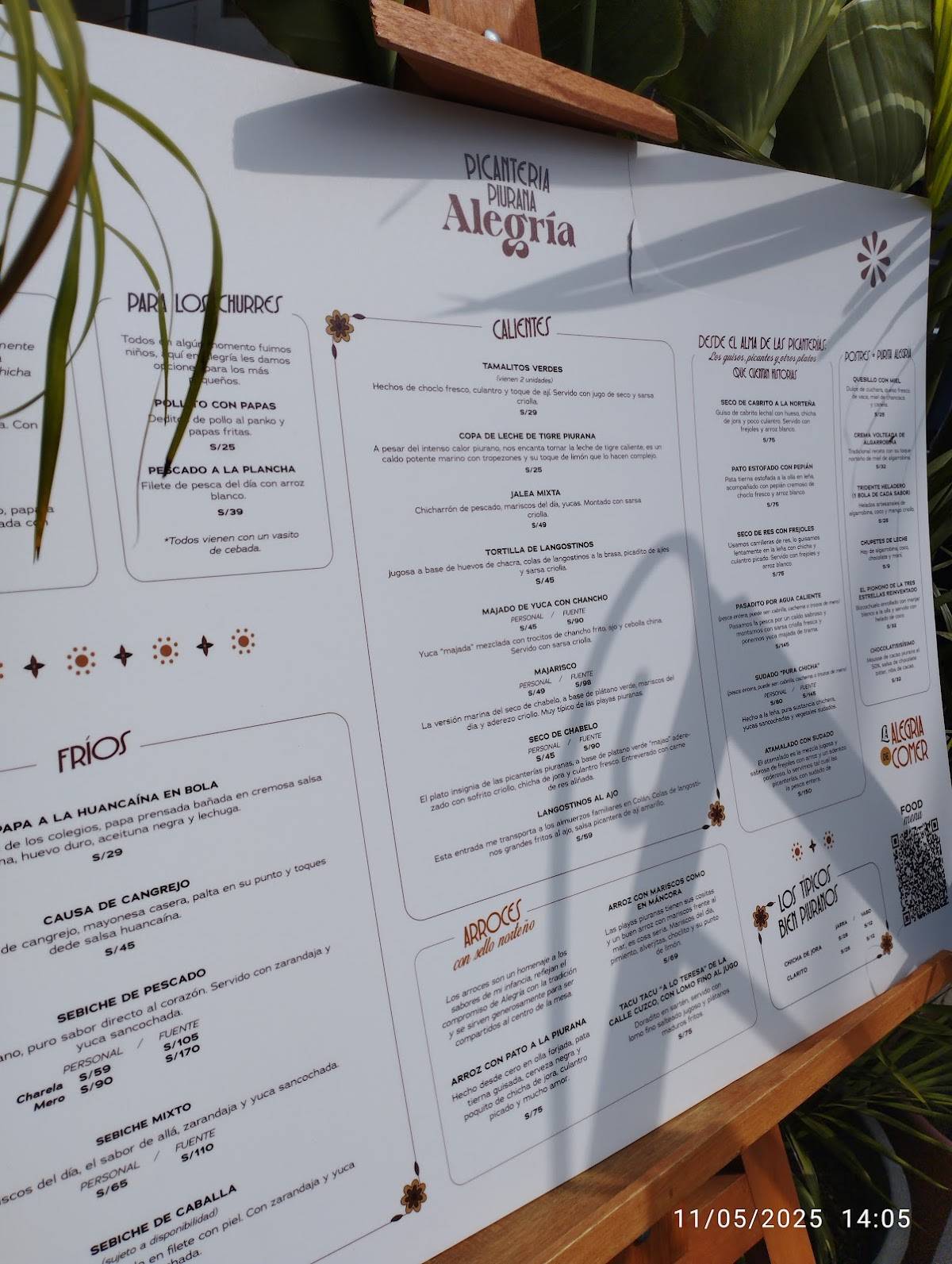 Menu at Alegría Picantería Piurana restaurant, Miraflores