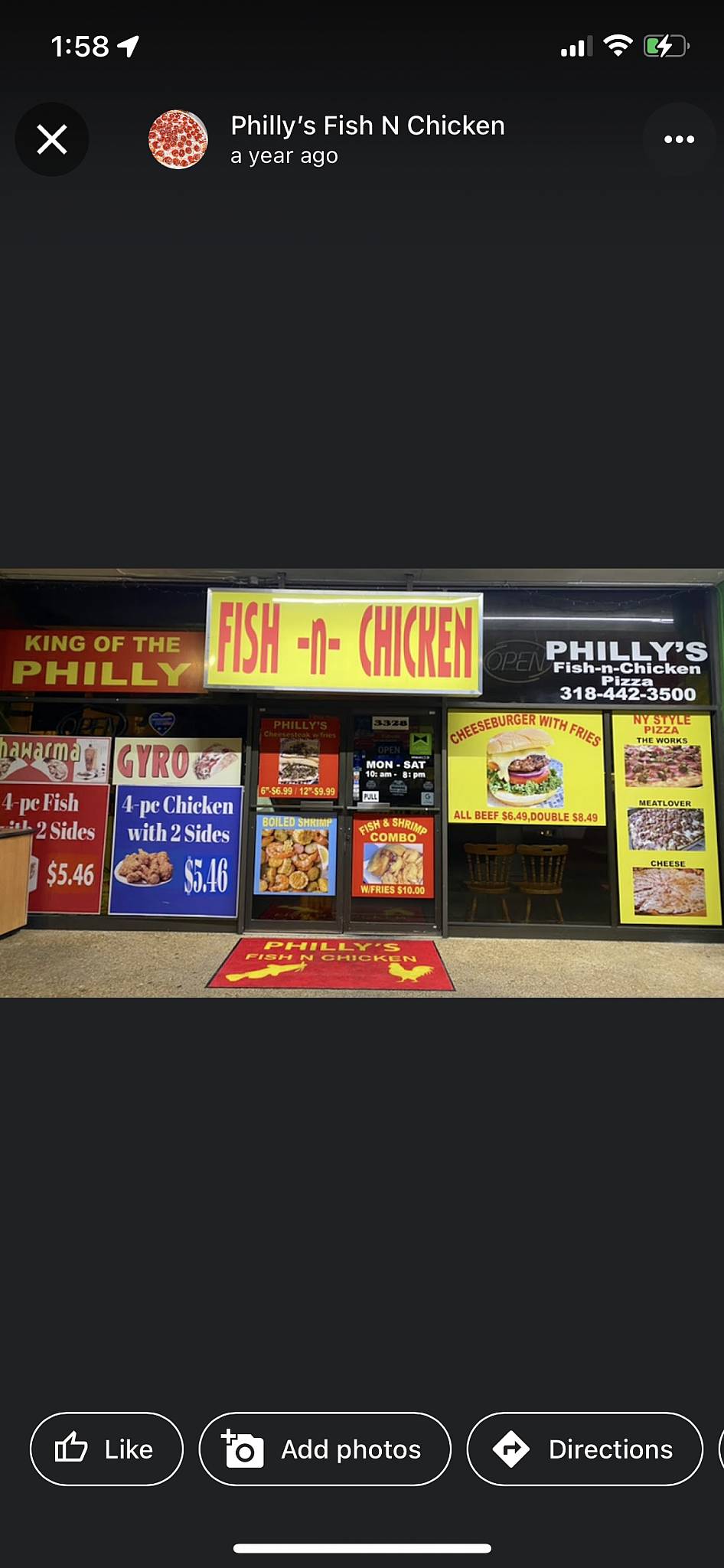 Menu at Philly’s Fish N Chicken pizzeria, Alexandria