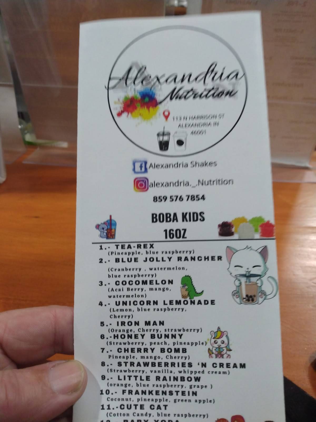 Menu at Alexandria nutrition, Alexandria
