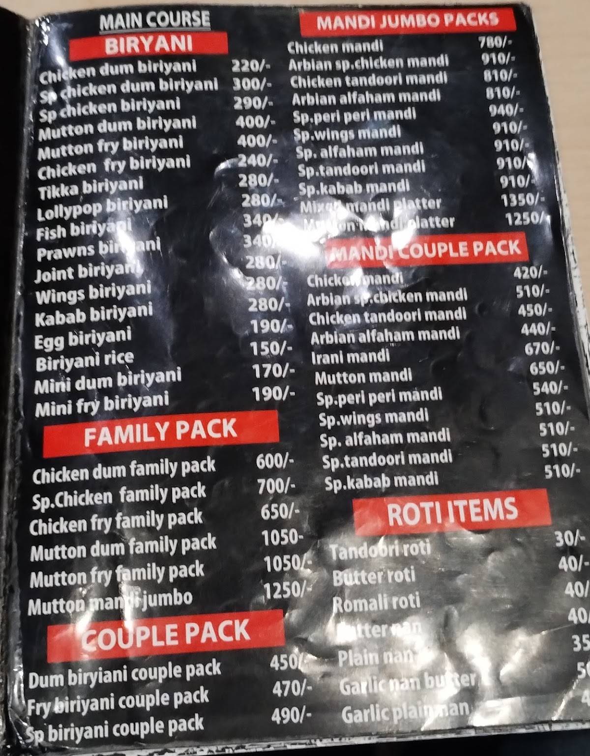Menu at Alfa downtown family restaurant, Narakoduru