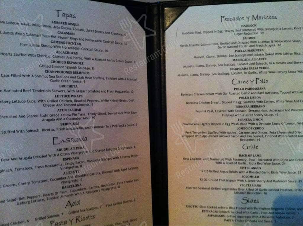 Menu at Alicante Restaurant & Lounge, Mendon