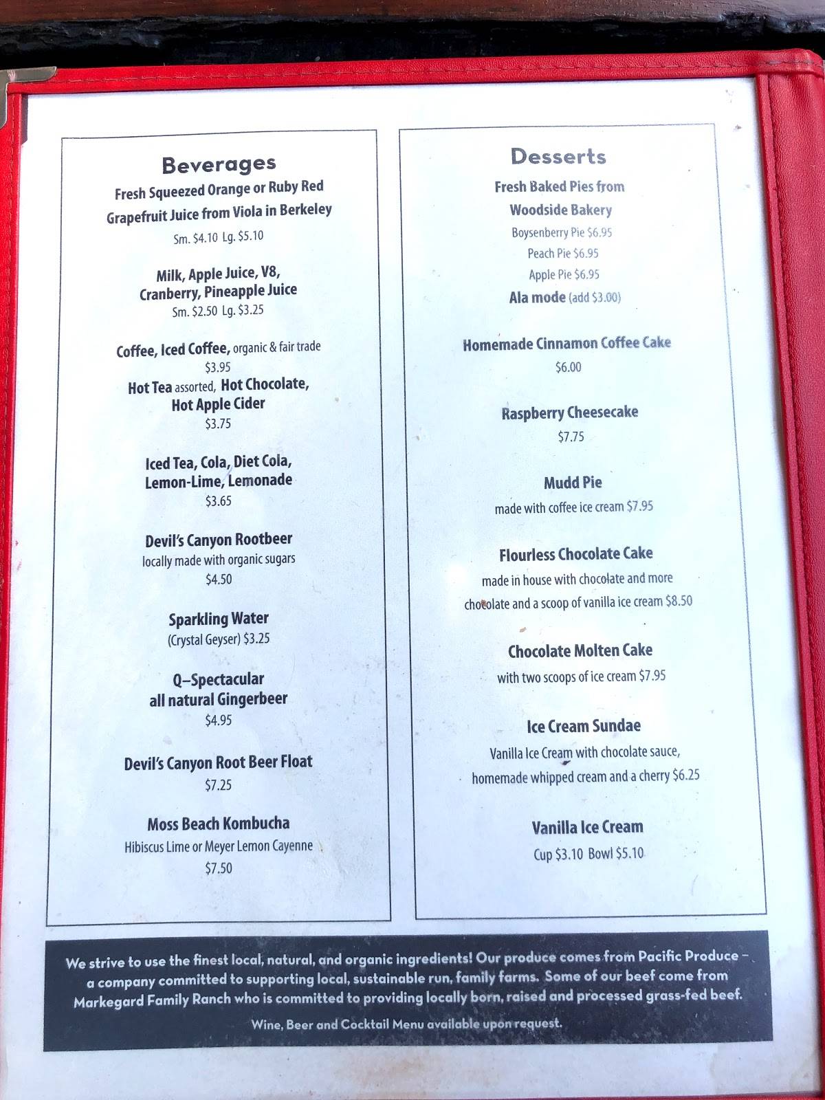 Menu at Alice's Restaurant, Woodside, Skyline Blvd